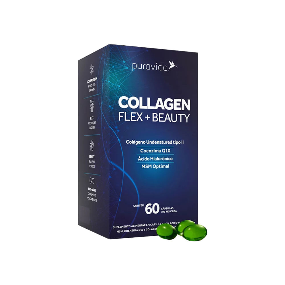 Collagen Flex+Beauty 60 Cápsulas Puravida - Emporio Quatro Estrelas