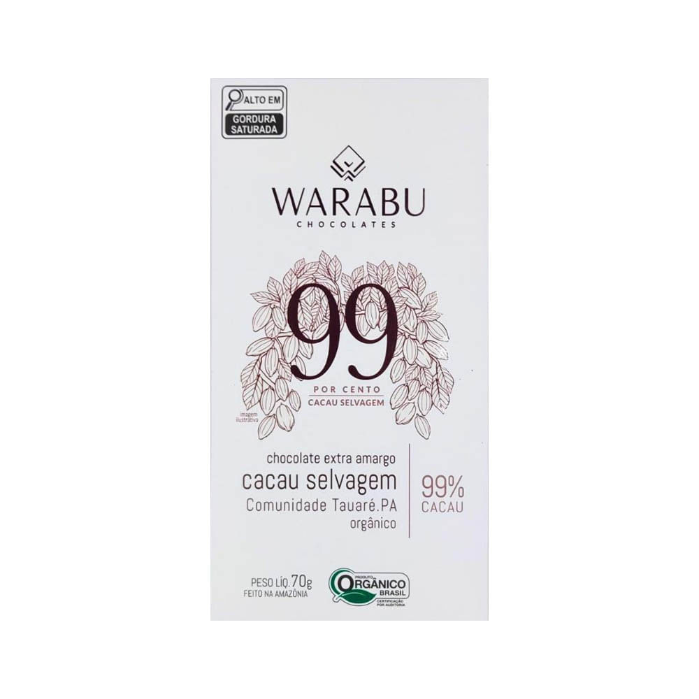 WARABU Chocolates - Chocolate 99% Extra Amargo 70g