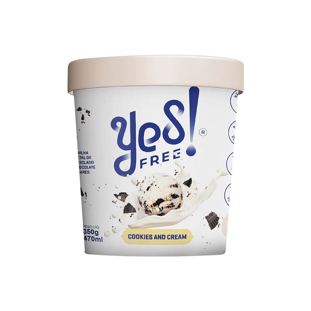 Yes Free — Sorvete Vegano Cookies Cream Zero Açúcar 470ml
