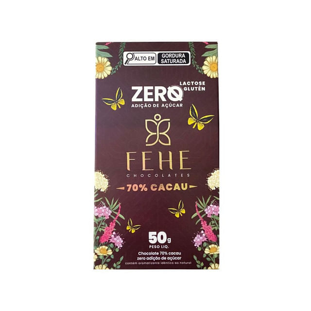 Chocolate 70% Cacau Sem Açúcar — Fehe 50g