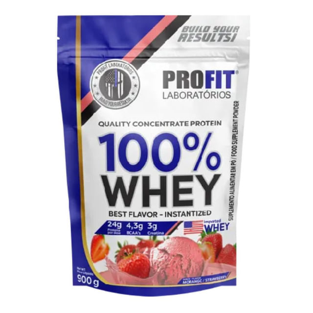 100% Whey Protein Concentrado Morango 900g Profit Labs