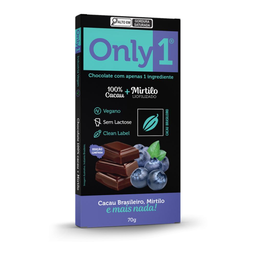Only 1 — Chocolate 100% Cacau com Mirtilo Liofilizado 70g